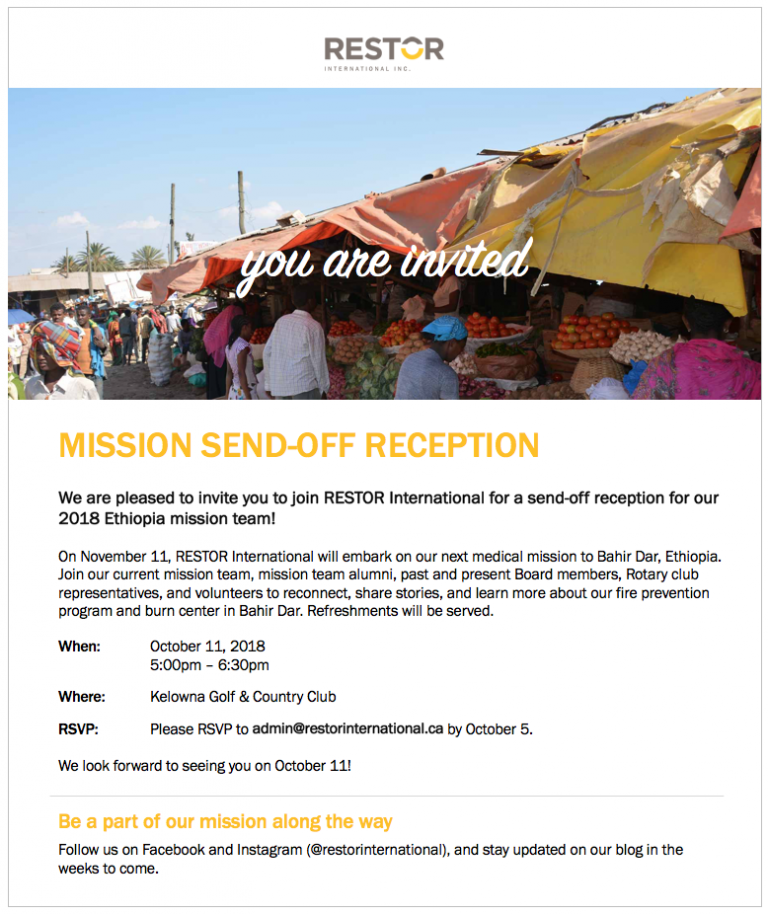 Mission Send-Off Reception – RESTOR